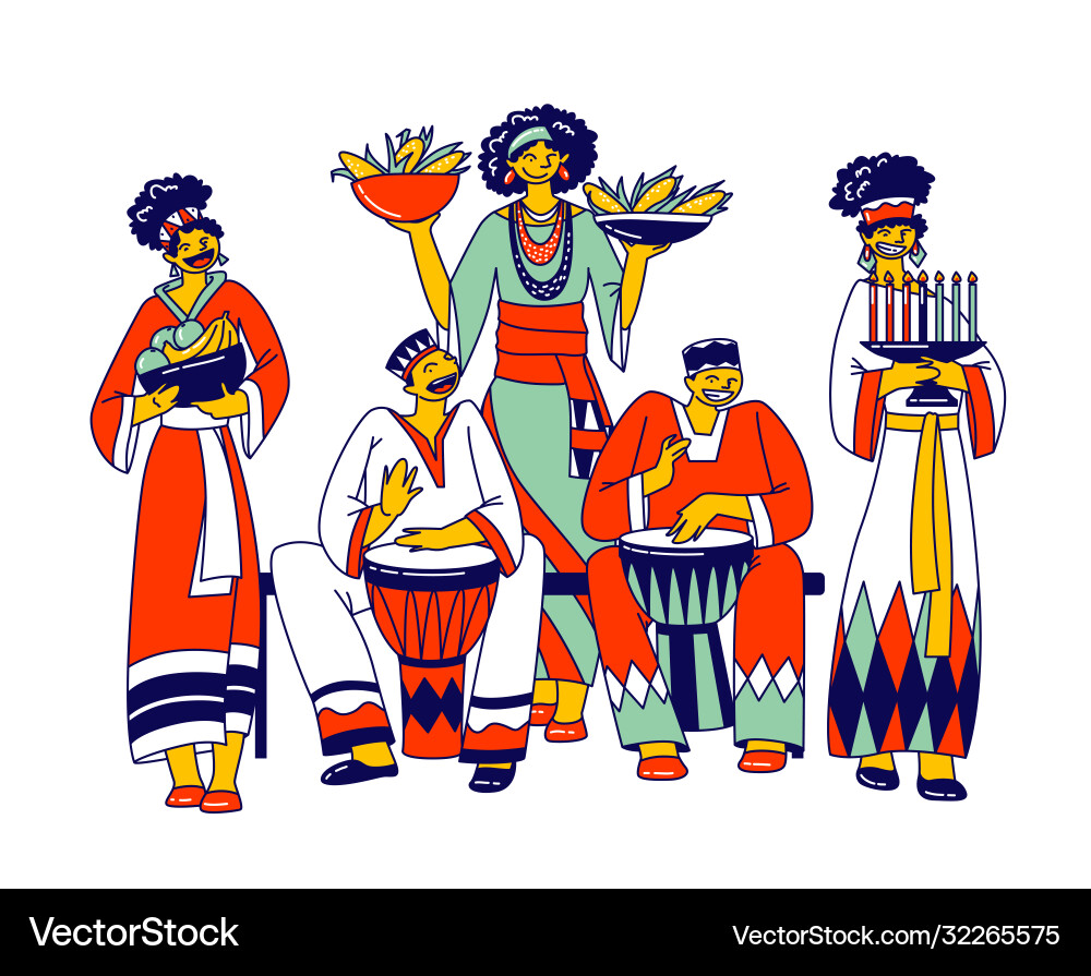 Kwanzaa celebration african characters in Vector Image