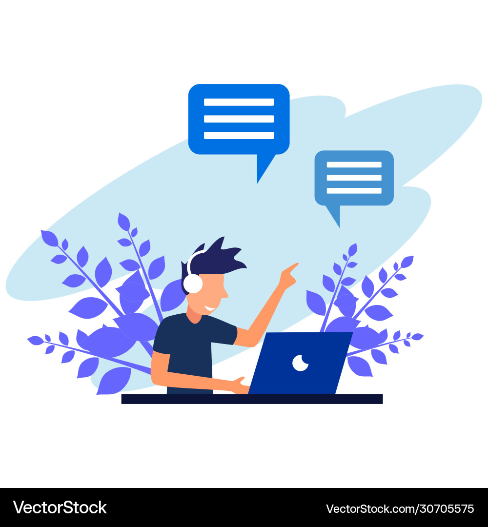Male customer with a laptop sitting Royalty Free Vector