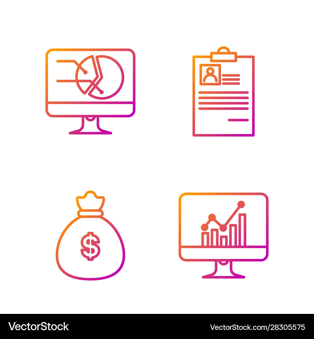 Set line computer monitor with graph chart money Vector Image