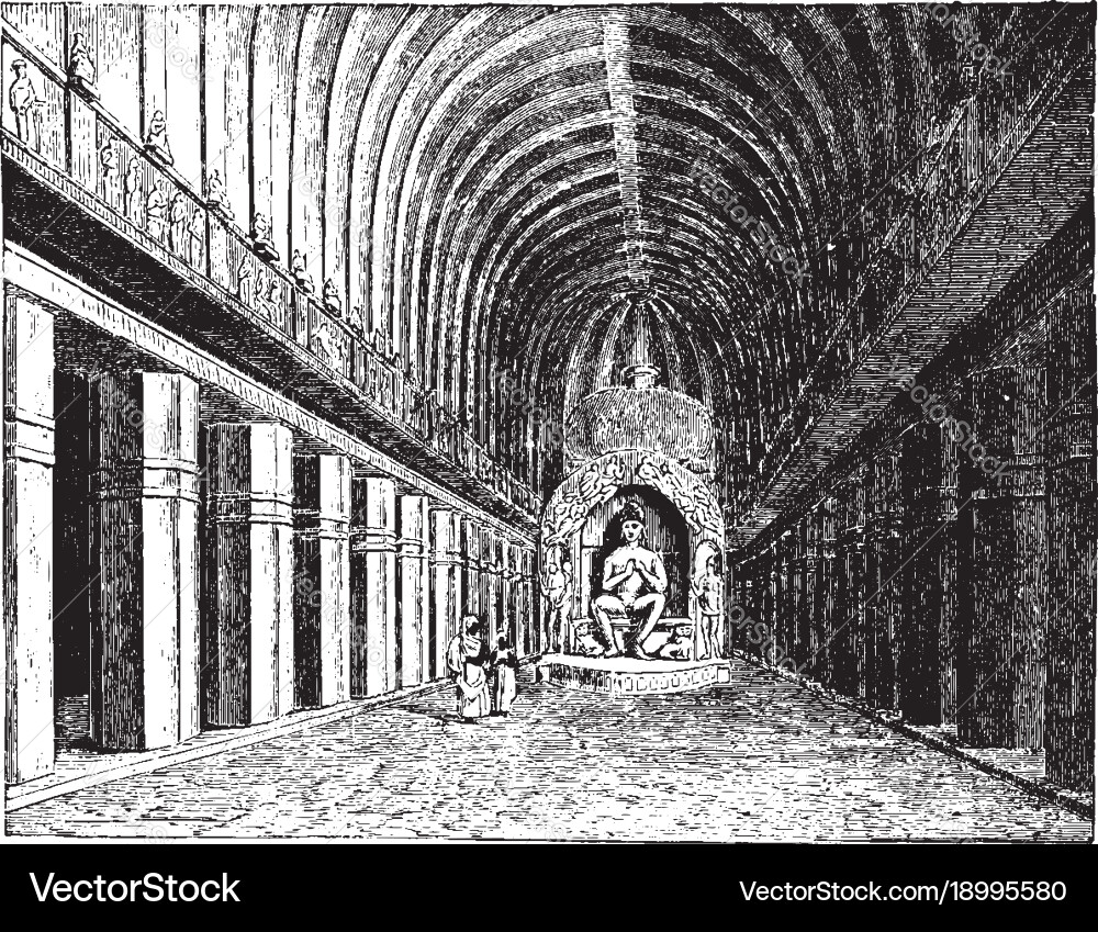 Buddhist cave temple at ellora interior vintage Vector Image