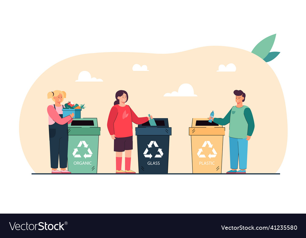 Cartoon kids sorting trash flat Royalty Free Vector Image