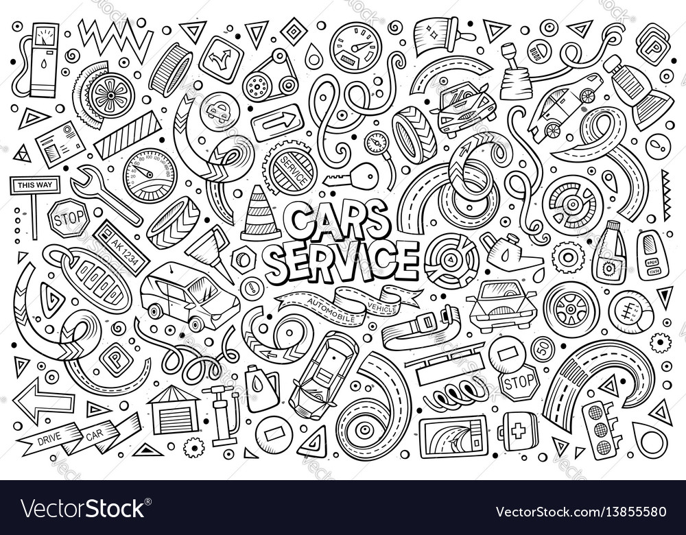 Cartoon set of automobile objects Royalty Free Vector Image Cartoon set of automobile objects Royalty Free Vector Image