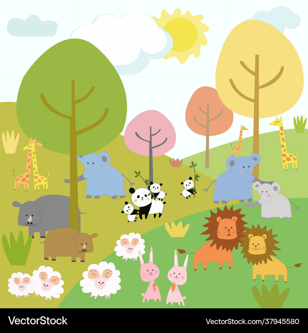 Cute animal in forest cartoon Royalty Free Vector Image