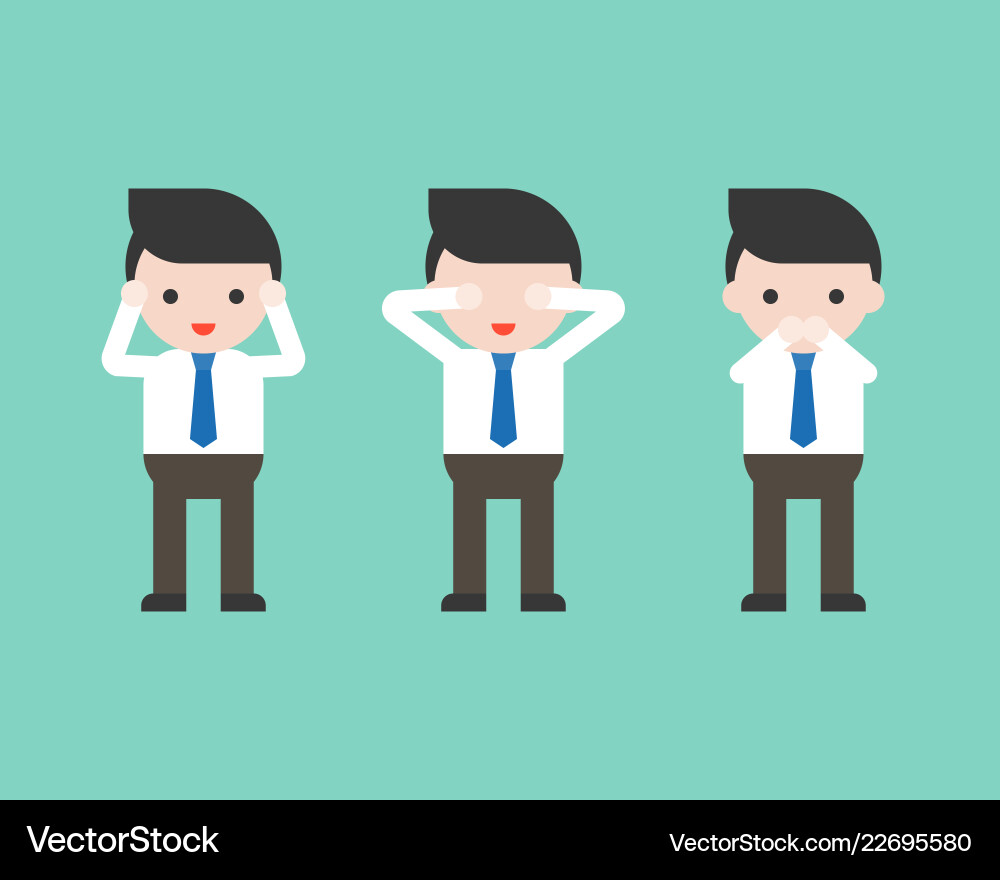 Cute businessman using his hand close ears eyes Vector Image