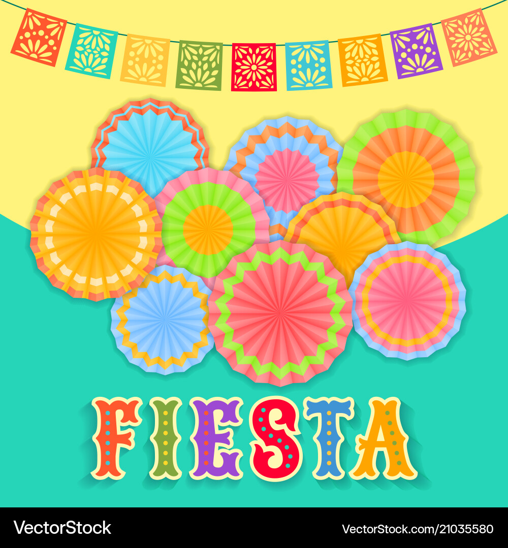 Fiesta postcard paper fans lace decorative text Vector Image