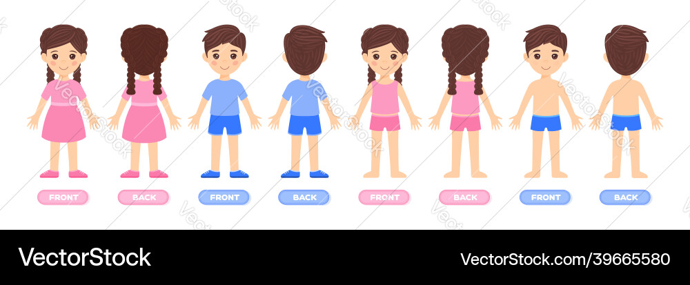 Girl and boy front back views children Royalty Free Vector