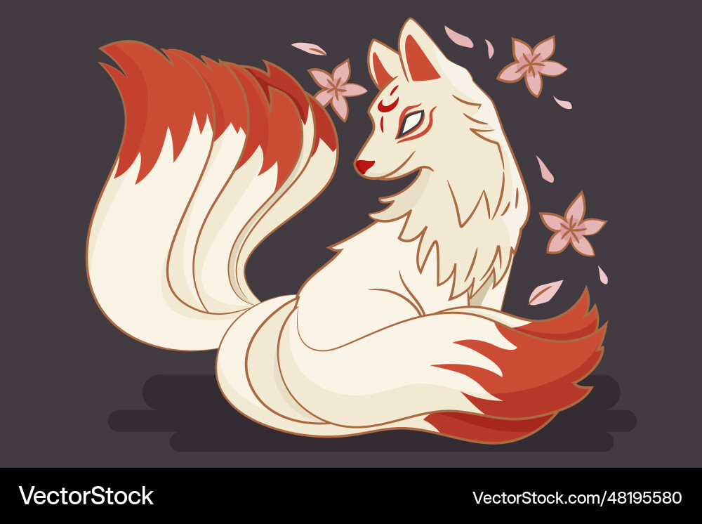 Hand drawn flat design kitsune Royalty Free Vector Image