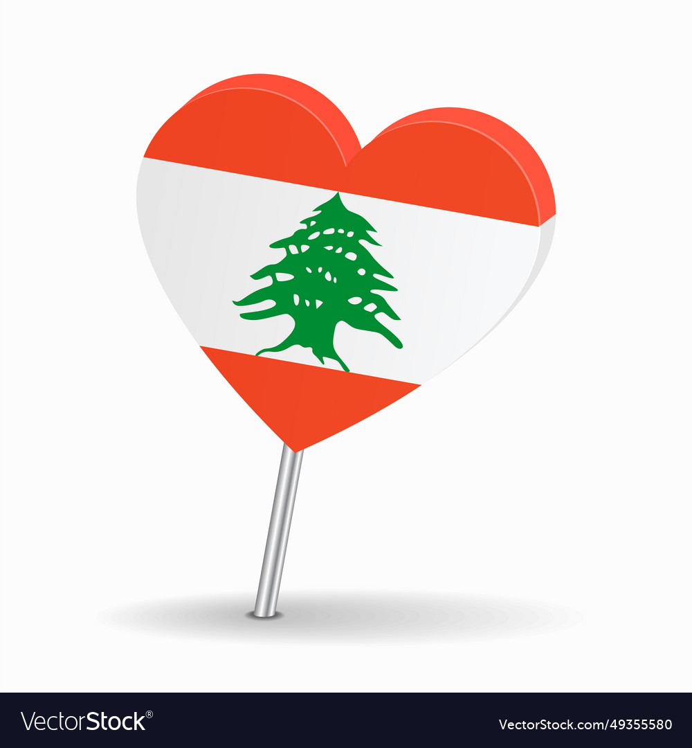 Lebanese flag heart-shaped map pointer layout Vector Image
