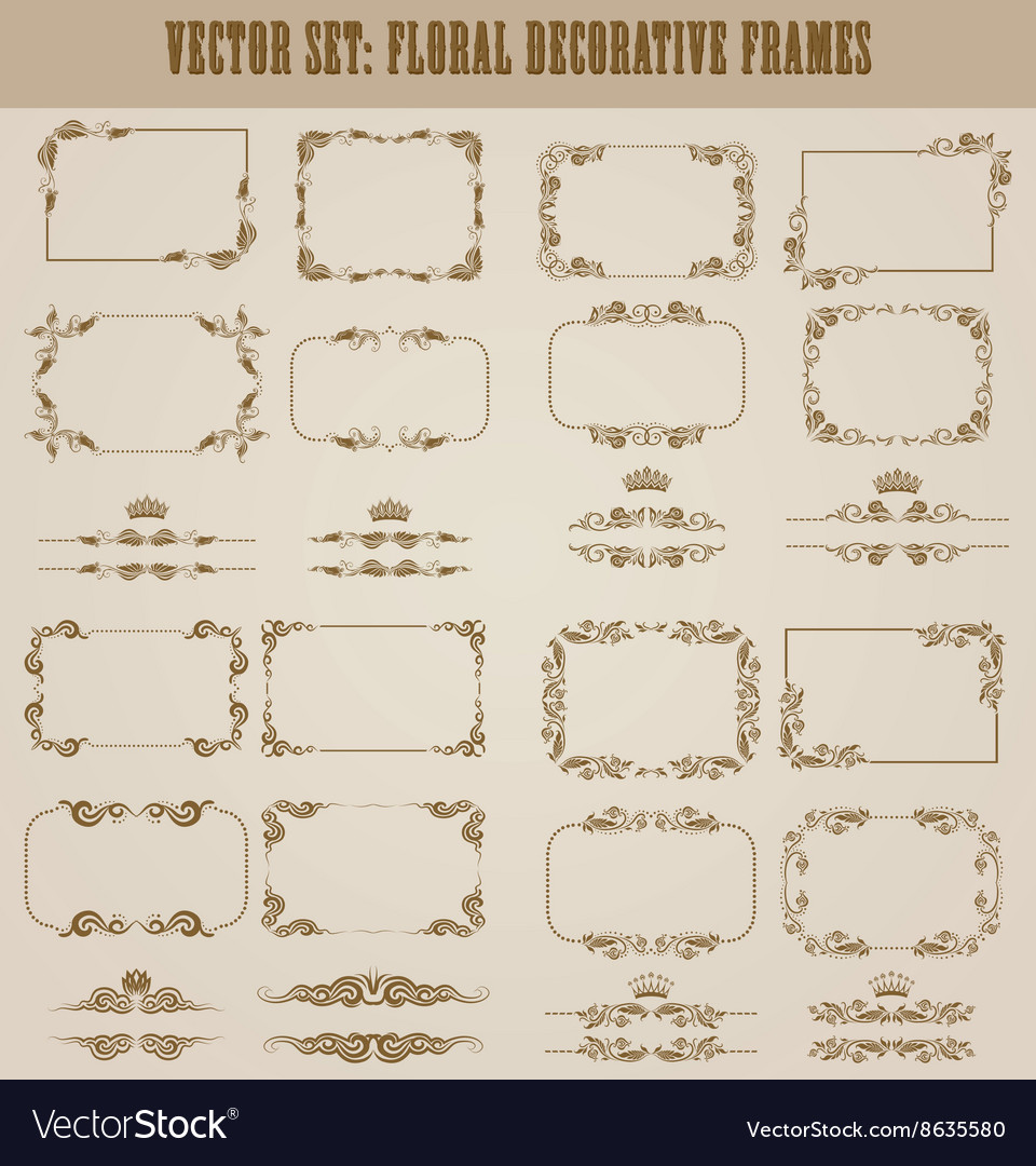 Set gold decorative borders frame Royalty Free Vector Image
