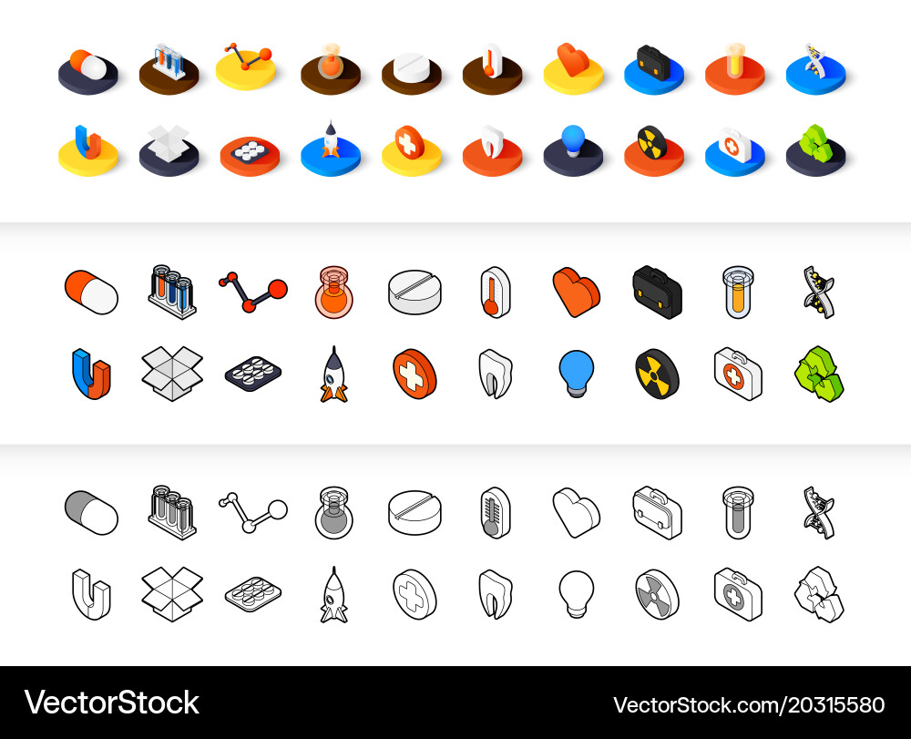 Set of icons in different style - isometric flat Vector Image