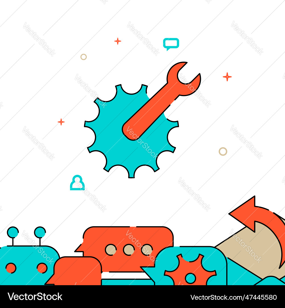 Support maintenance wrench and gear filled line Vector Image