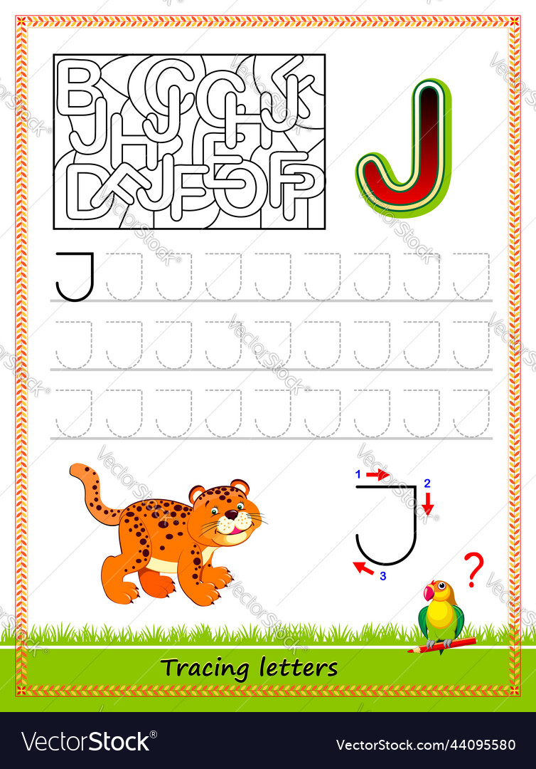 Worksheet for tracing letters find and paint all Vector Image
