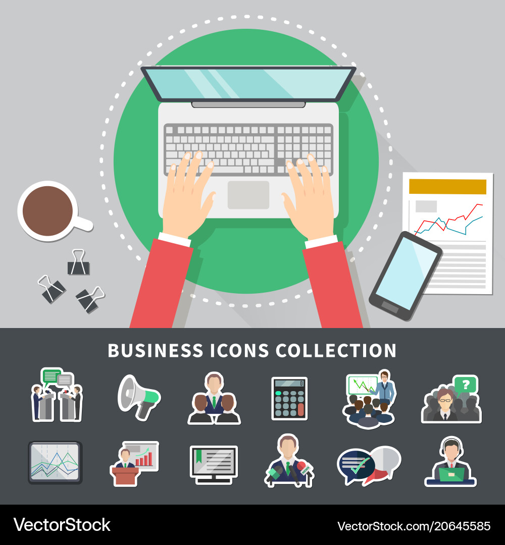 Business icons collection background Royalty Free Vector