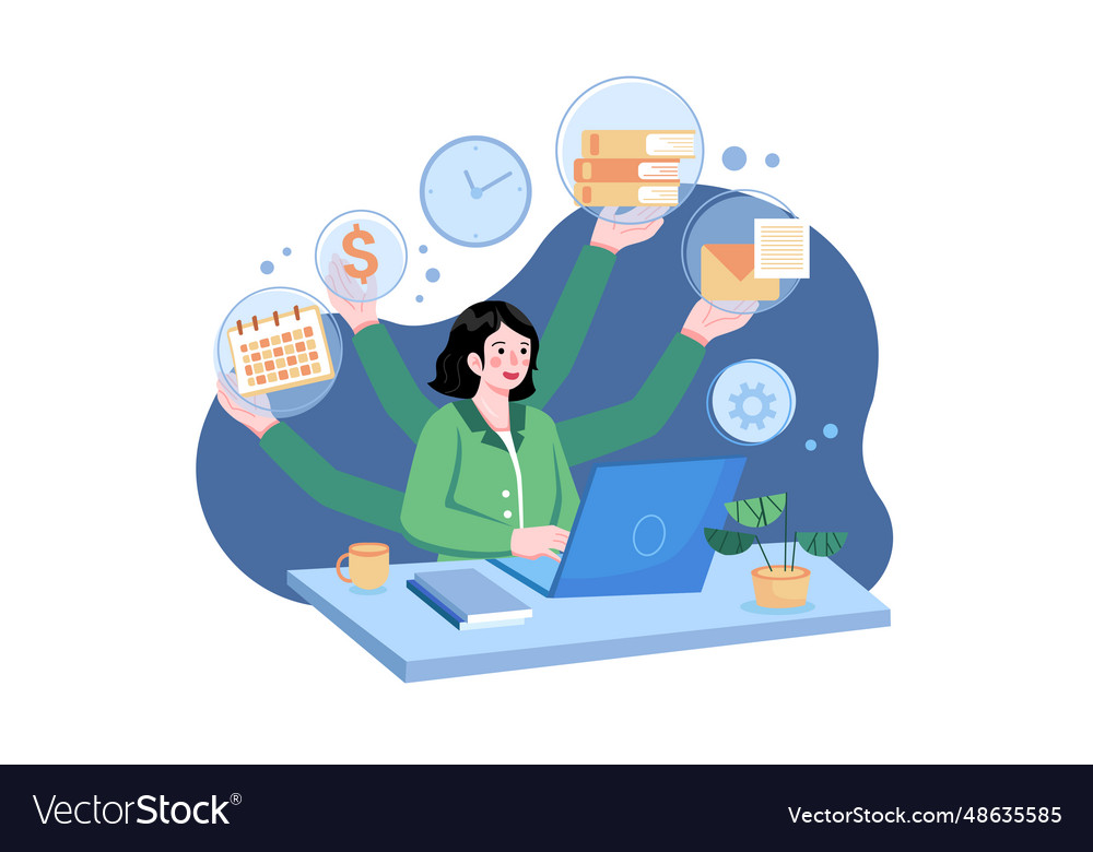 Business lady do multitasking Royalty Free Vector Image