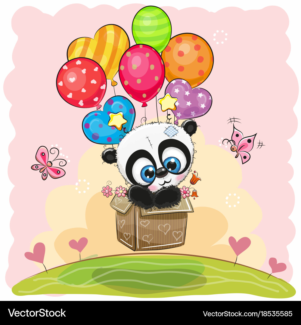 Cute cartoon panda with balloons Royalty Free Vector Image