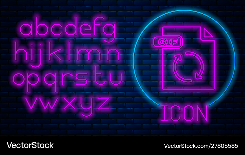 Glowing neon gif file document download gif Vector Image