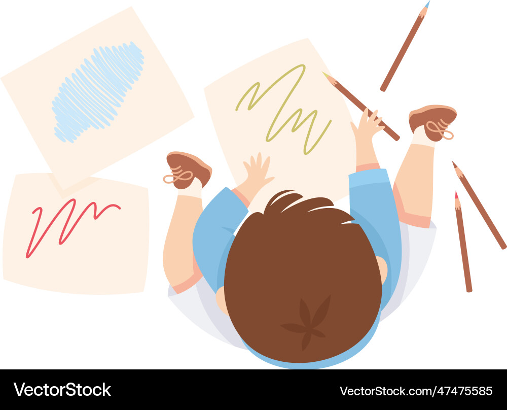 Little boy character sitting and drawing Vector Image