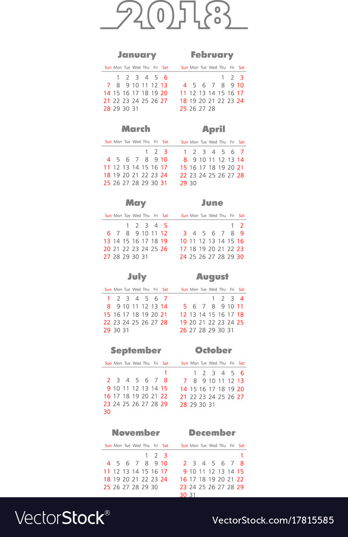 Pocket 2018 year calendar Royalty Free Vector Image Pocket 2018 year calendar Royalty Free Vector Image