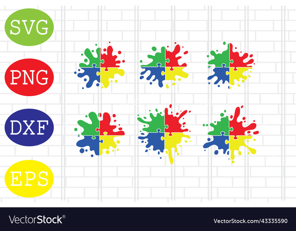 Autism puzzle paint splatter Royalty Free Vector Image