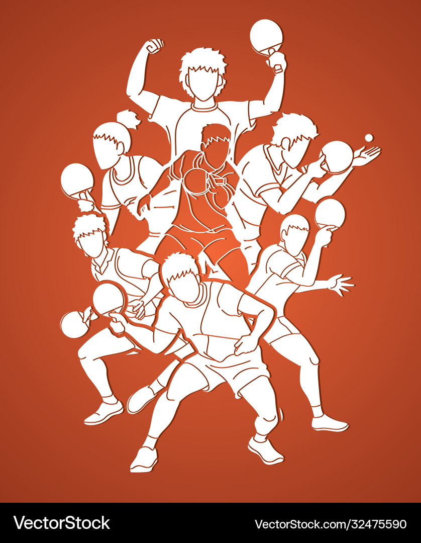 Group ping pong players table tennis Royalty Free Vector