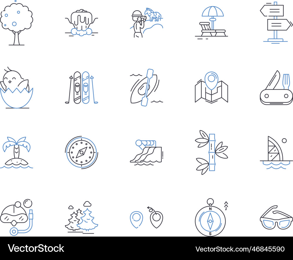 River rafting line icons collection rapids Vector Image