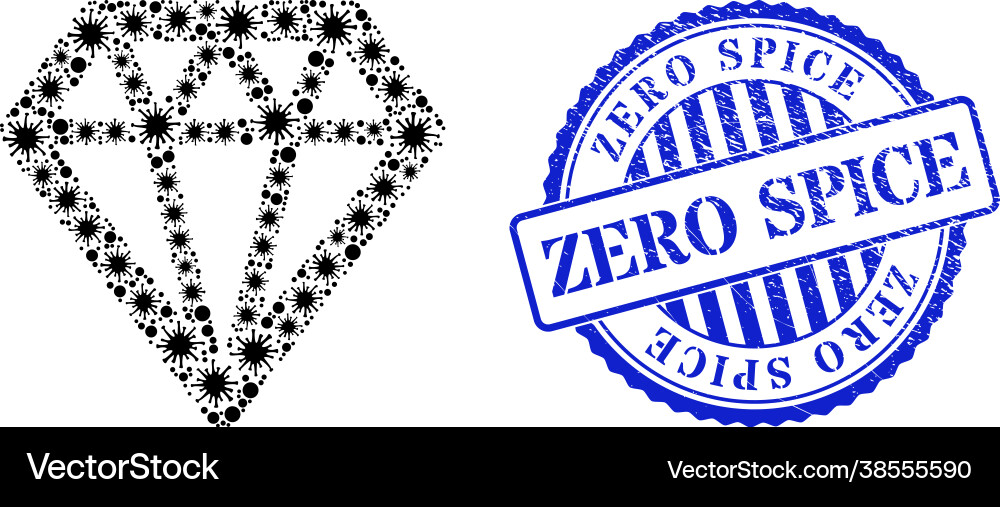 Rubber zero spice badge and covid19 diamond Vector Image