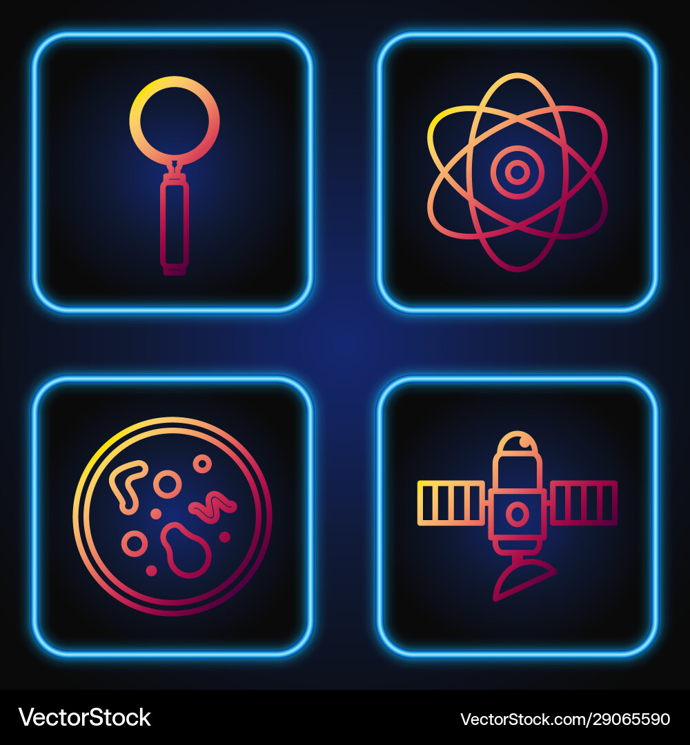 Set line satellite bacteria magnifying glass Vector Image