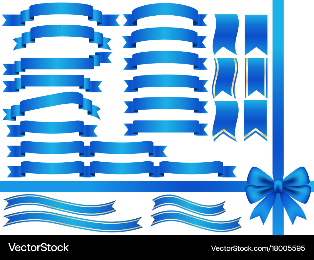A set of assorted blue ribbons Royalty Free Vector Image