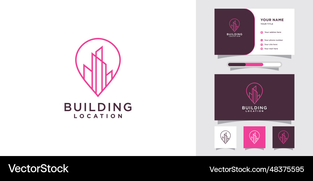 Building location logo with pin point and Vector Image