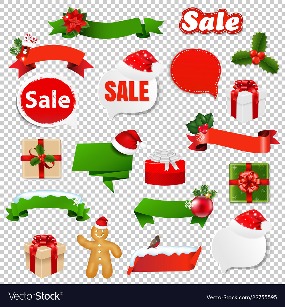 Christmas set transparent background Royalty Free Vector