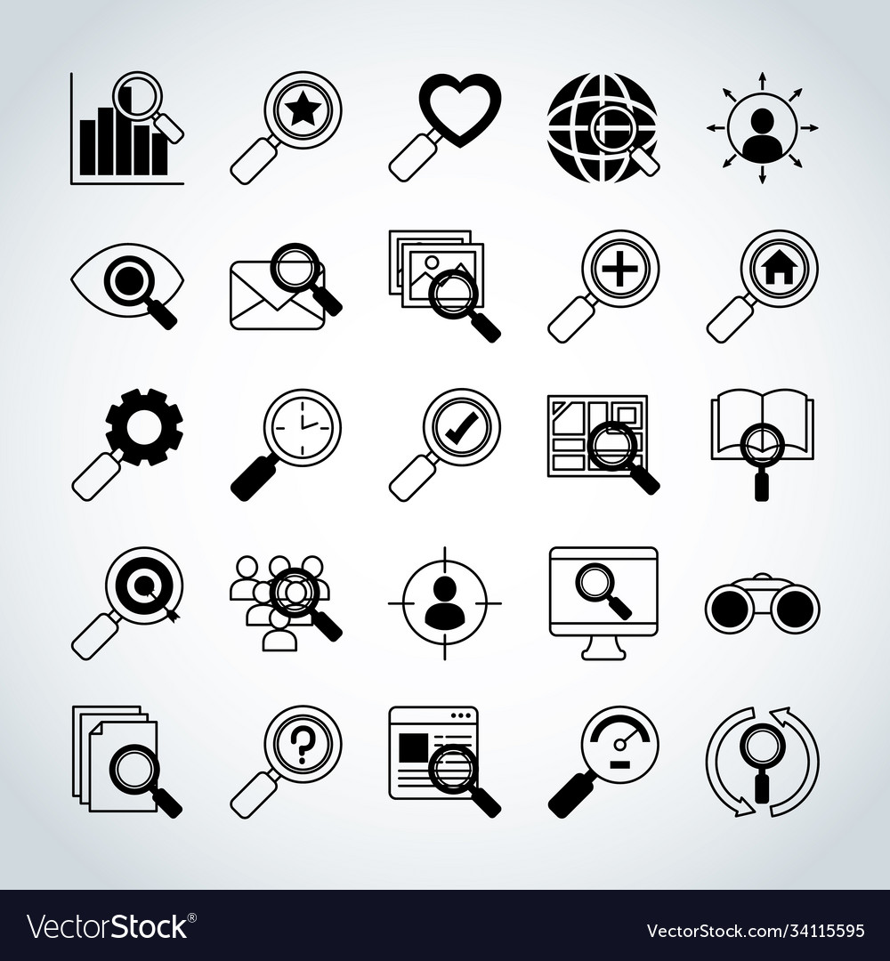 Icon set search and magnifying glass half line Vector Image
