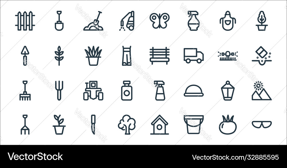 Landscaping equipment line icons linear set Vector Image