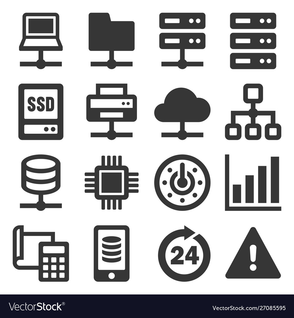 Network and hosting icons set on white background Vector Image