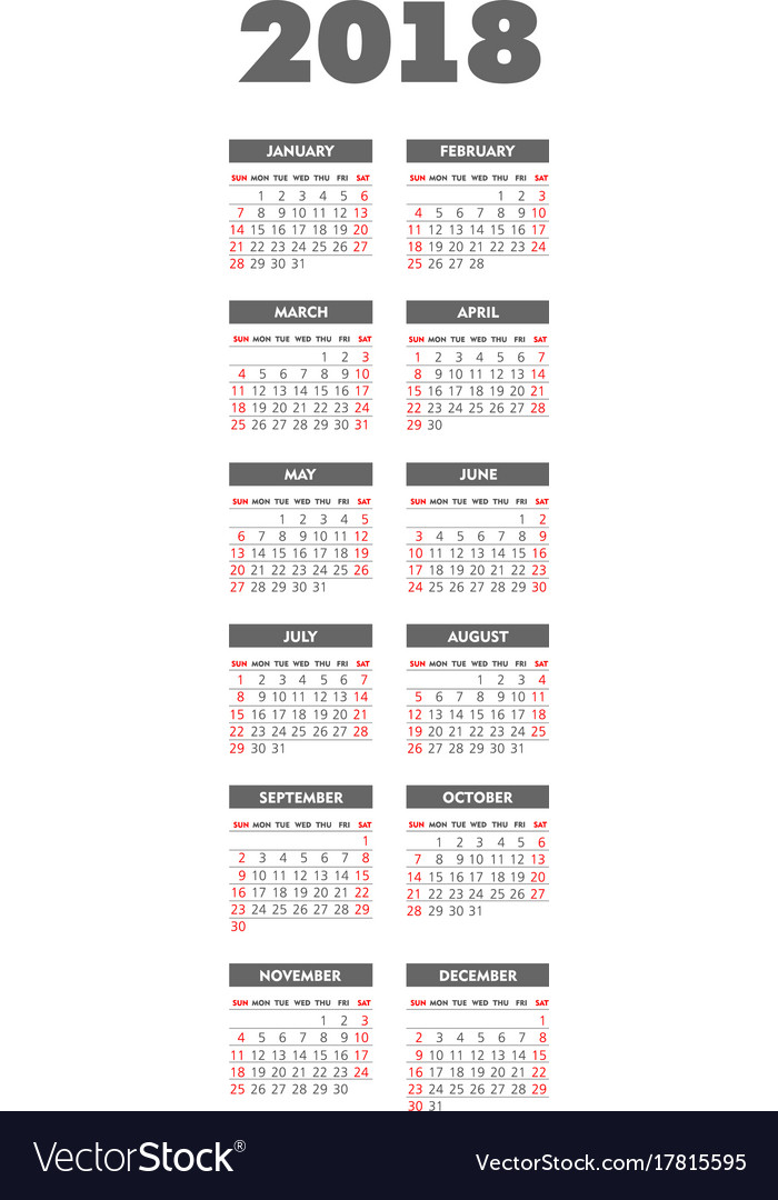 Pocket 2018 year calendar Royalty Free Vector Image Pocket 2018 year calendar Royalty Free Vector Image