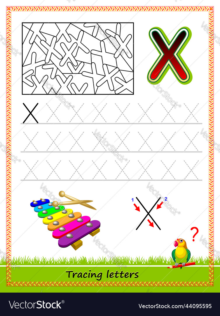 Worksheet for tracing letters find and paint all Vector Image
