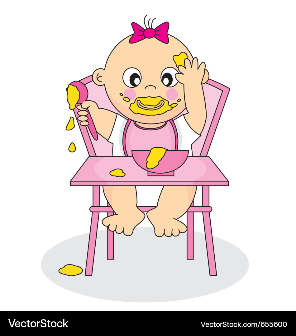 Baby girl eating Royalty Free Vector Image - VectorStock