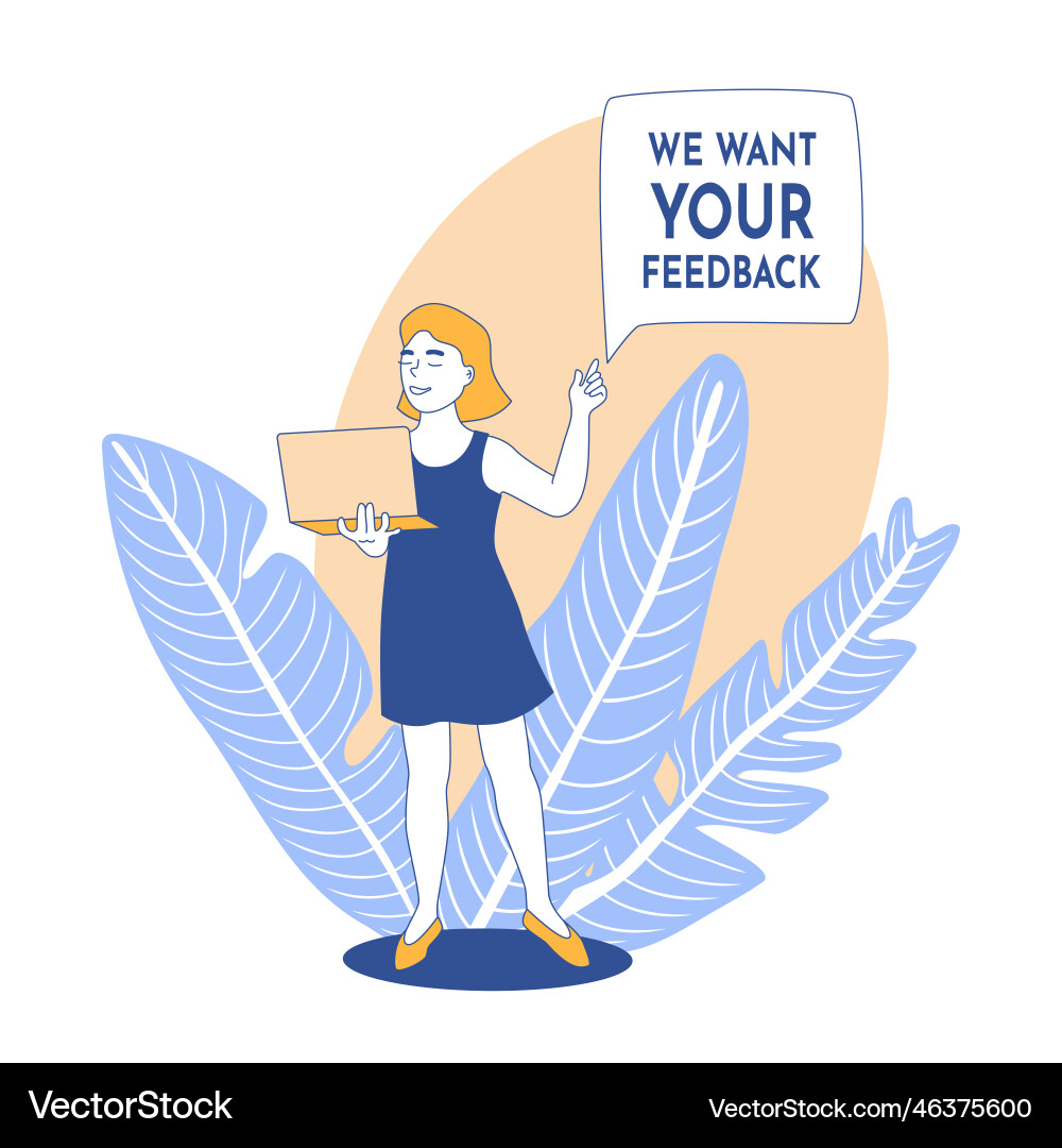 Feedback flat concept woman with laptop Royalty Free Vector