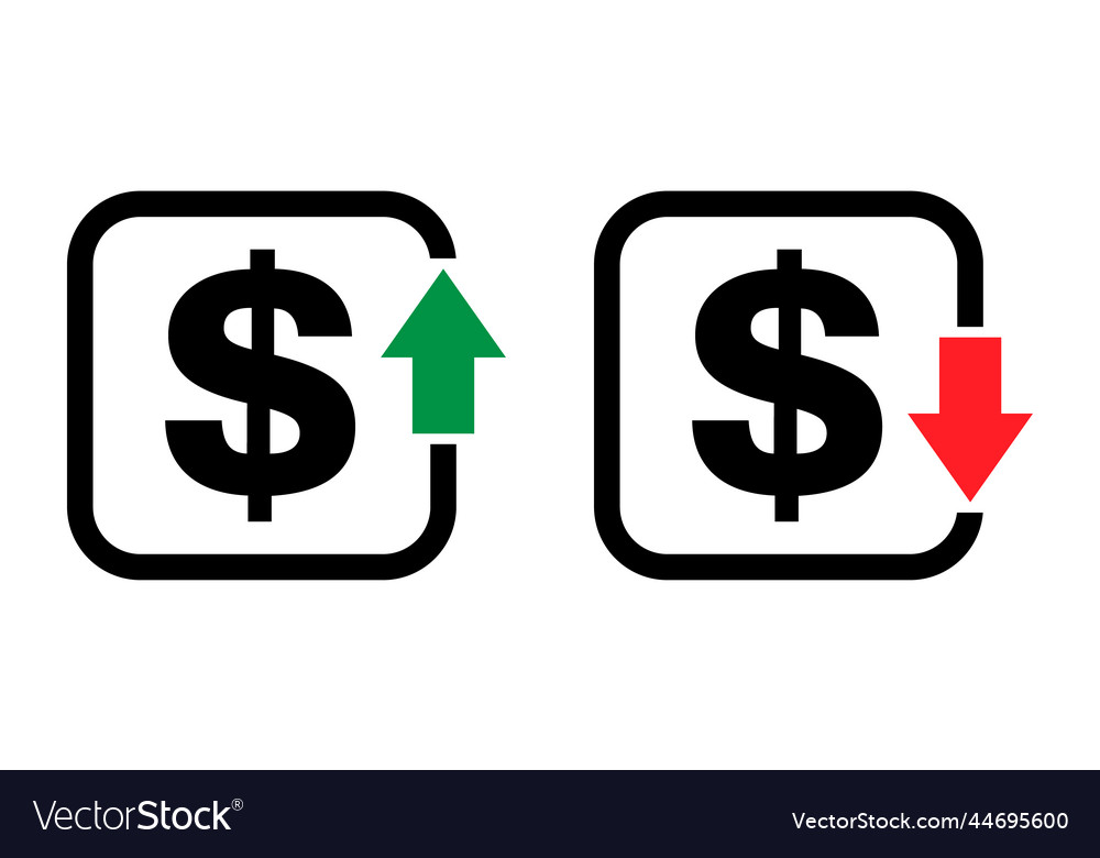 Set of cost symbol dollar increase and decrease Vector Image