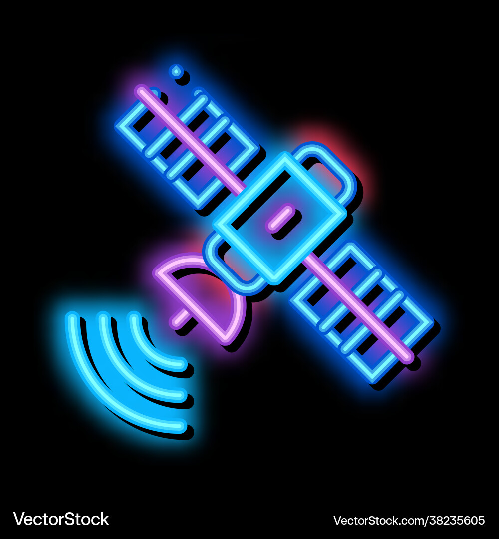Air navigation satellite neon glow icon Royalty Free Vector
