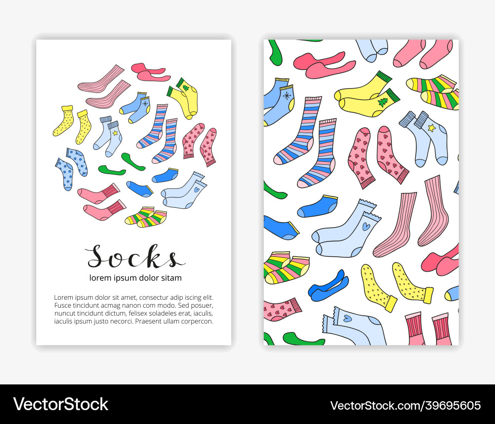 Card templates with hand drawn socks Royalty Free Vector