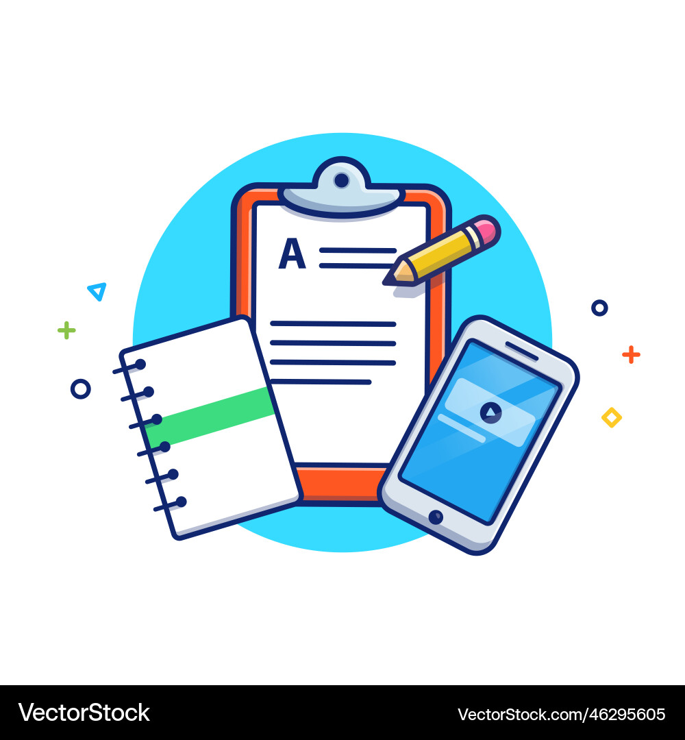 Clipboard note book paper pencil cartoon Vector Image