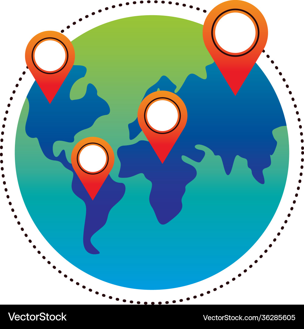 Delivery service pins locations in earth map Vector Image