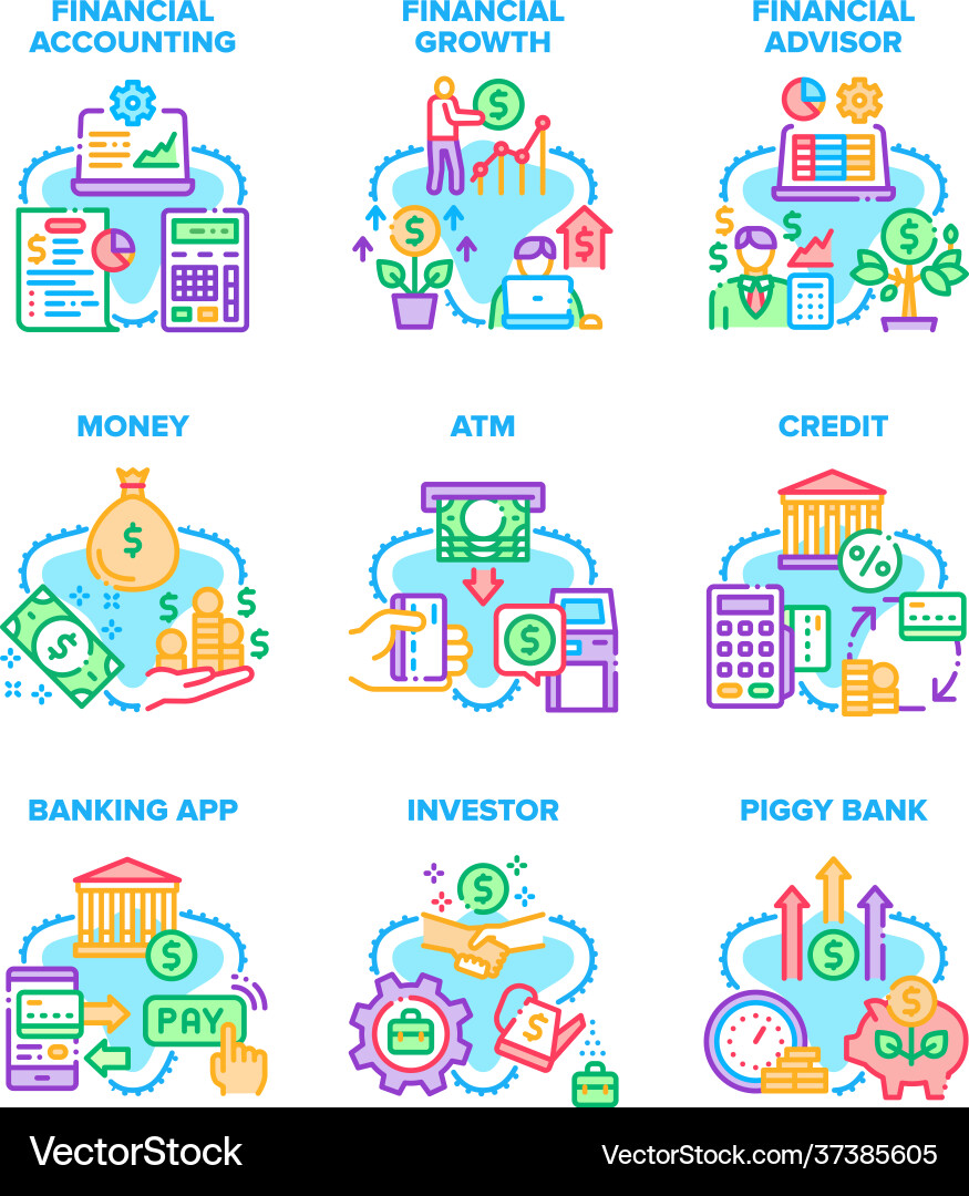 Financial account set icons Royalty Free Vector Image