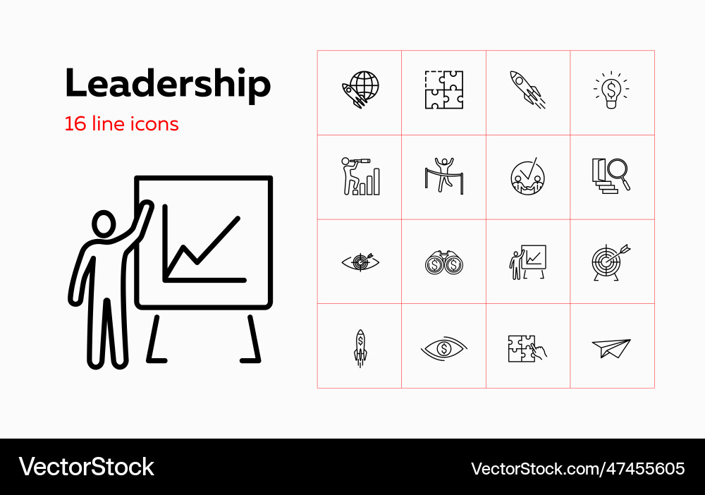 Leadership line icon set meeting startup map Vector Image