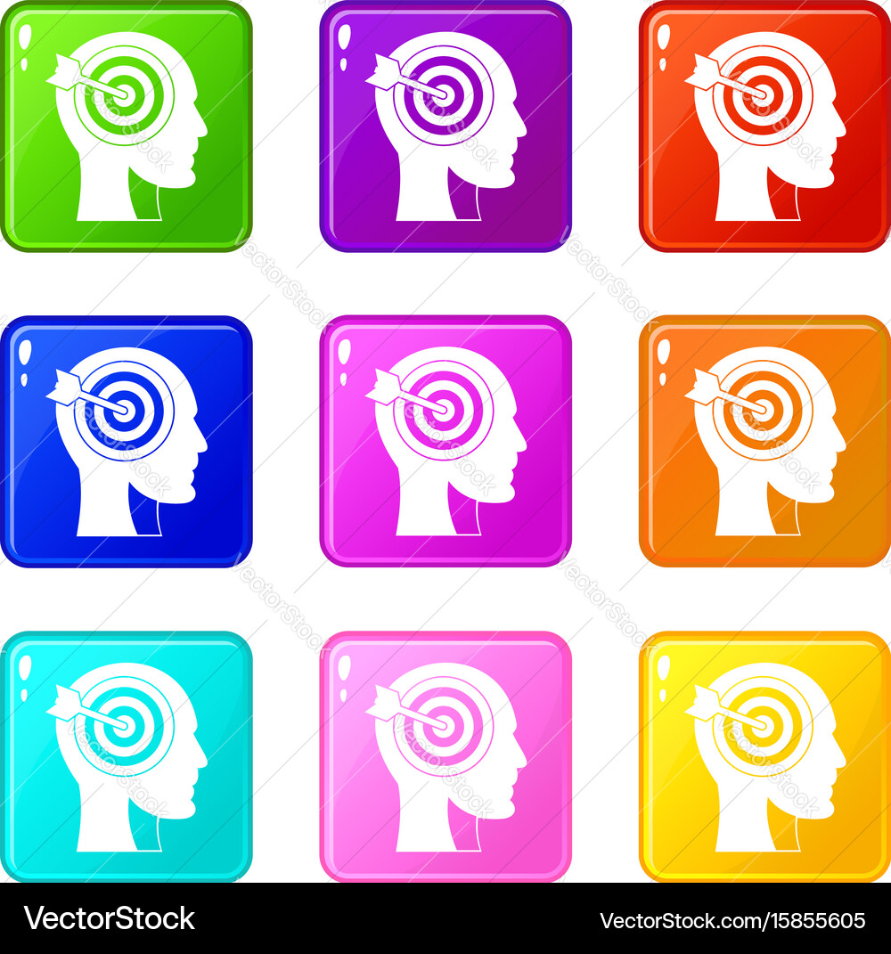 Target in human head icons 9 set Royalty Free Vector Image