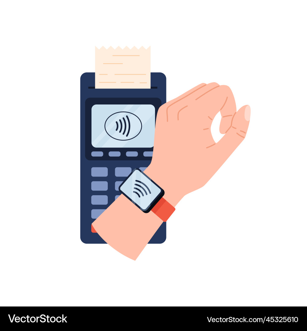 Hand paying with smart watch connecting pos Vector Image