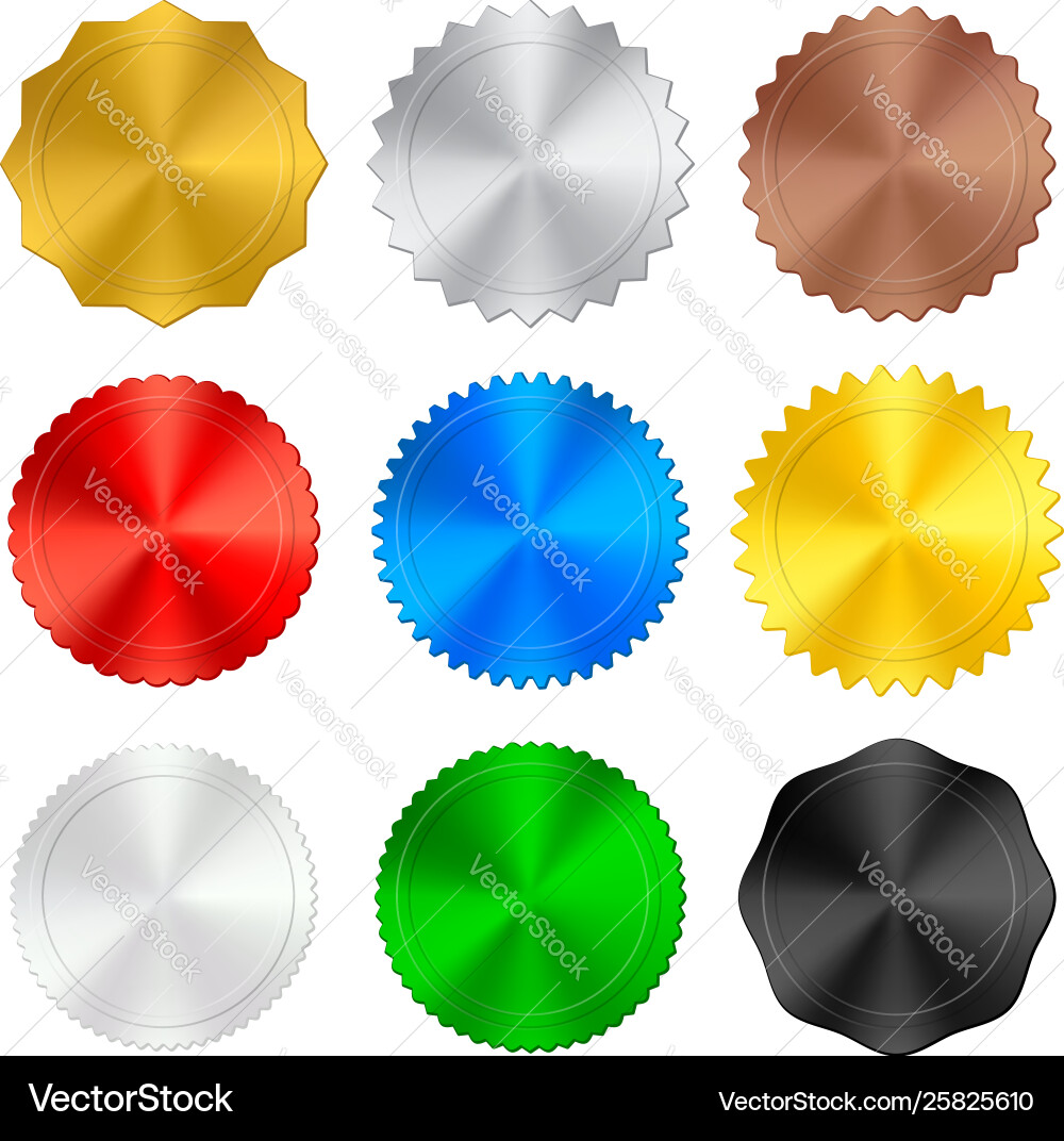 Nine metallic badges in different colors shiny Vector Image