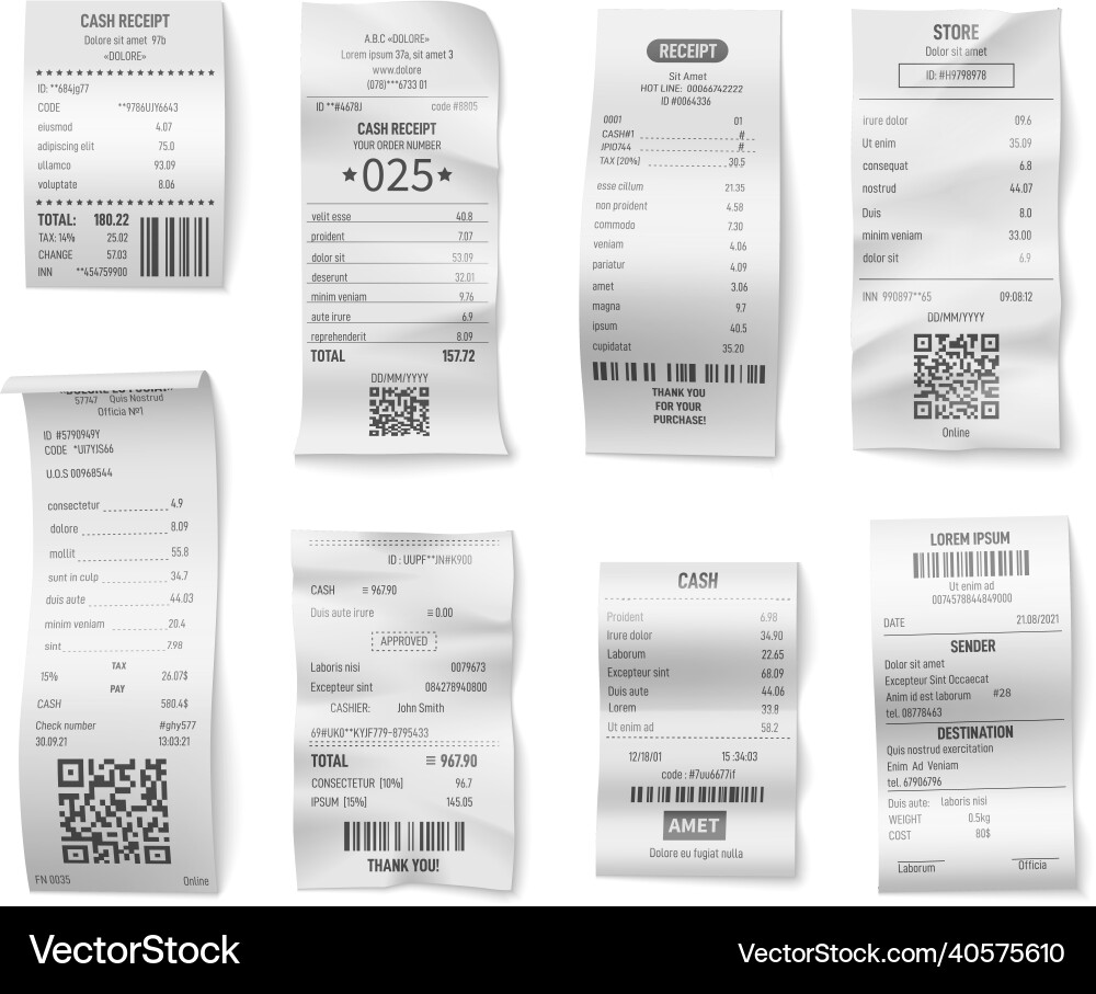 Retail bills check bill print receipt Royalty Free Vector