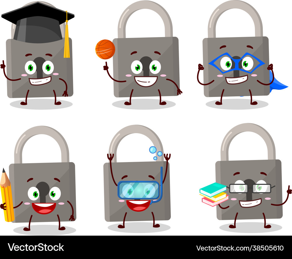 School student lock cartoon character with Vector Image