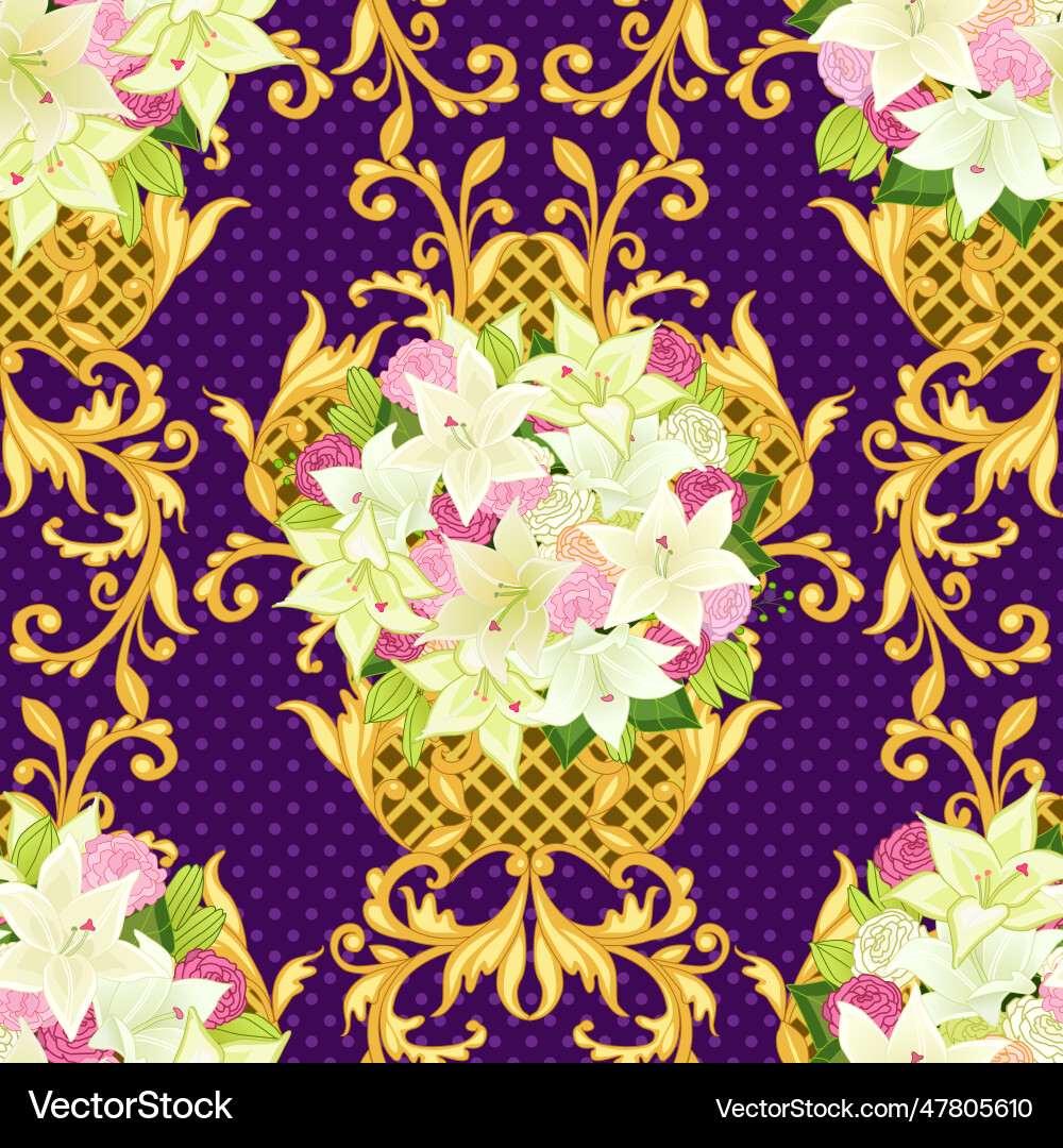 Seamless texture with golden rococo ornament Vector Image